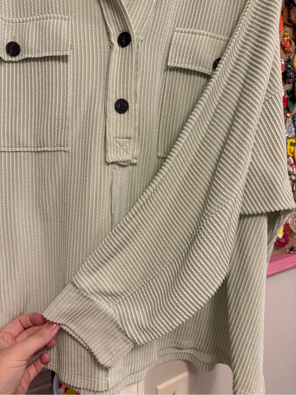 Tops | Light Sage Green Ribbed Button Front Shirt Jacket | Poshmark